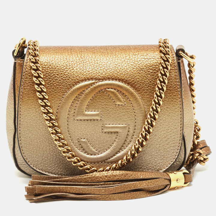 Gucci Ombre Gold Leather Soho Flap Crossbody Bag - ShopStyle