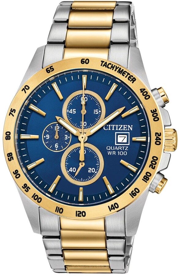 Citizen Men's Two-Tone Blue Dial Chronograph Bracelet Watch, 39mm ...