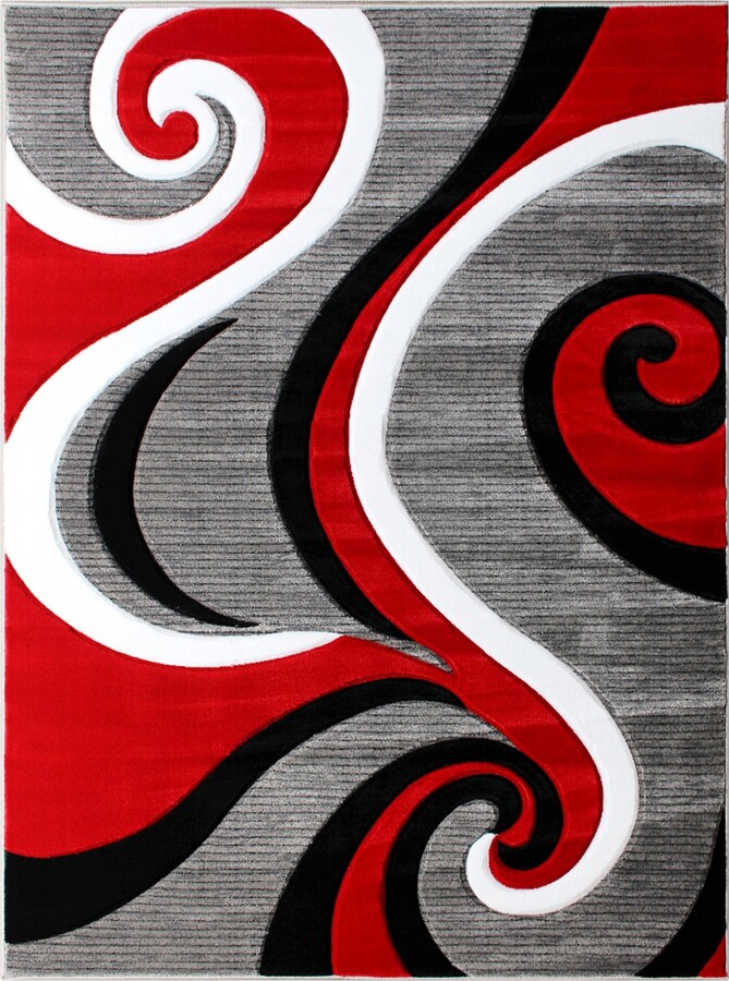 Priyas Home Goods Athos Collection 8' x 10' Red Abstract Area Rug ...