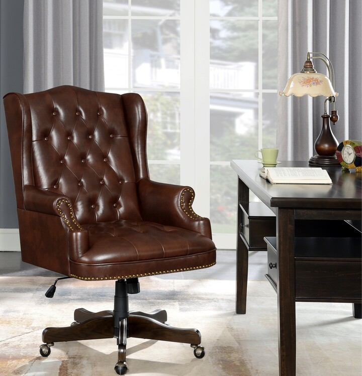 Button Tufted Brown Executive Office Chair with Nailhead Trim - ShopStyle