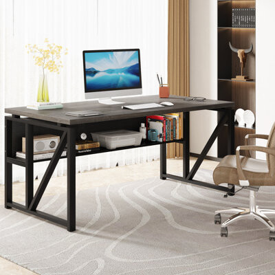 17 Stories Modern 55-Inch Computer Desk With Stroage Shelf,Writing ...