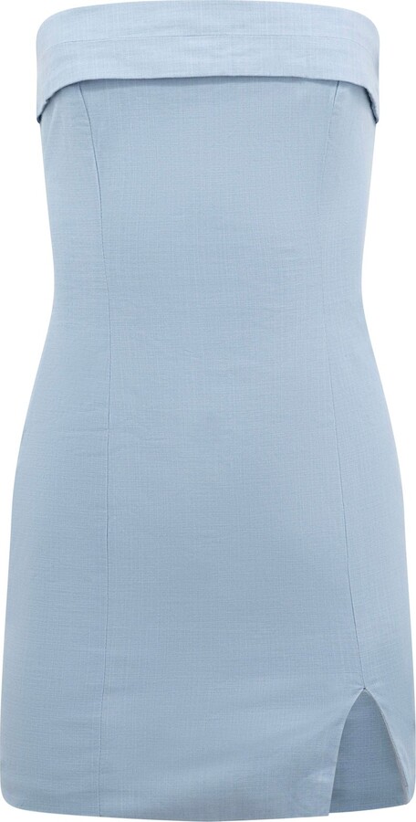 Summer Wren Women's Strapless Twill Blue Linen Dress - ShopStyle