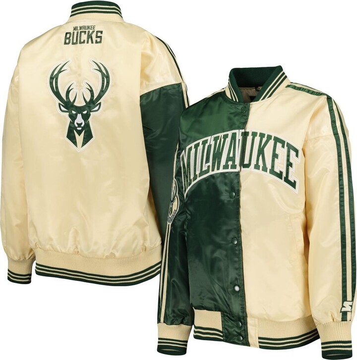 Women's Starter Hunter Green, Cream Milwaukee Bucks Split Colorblock ...