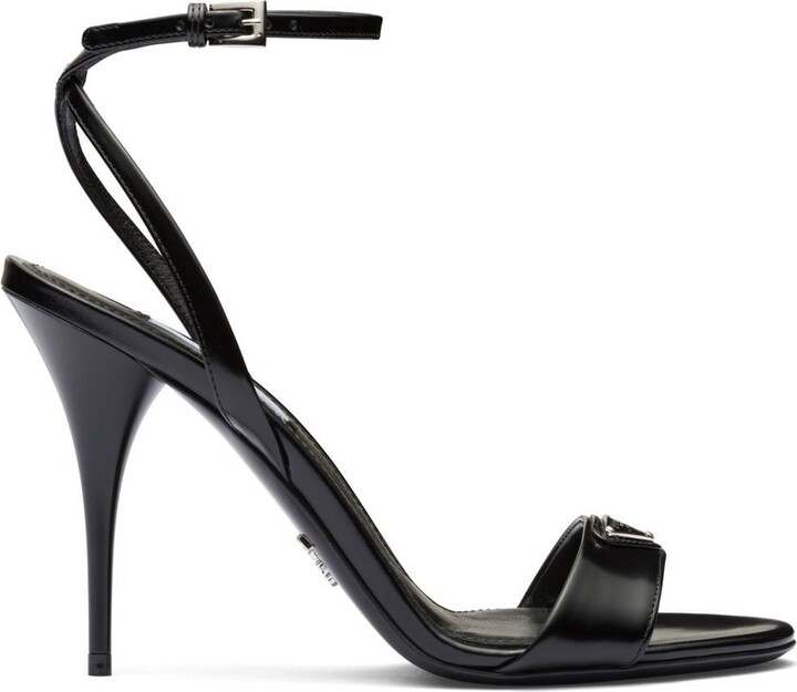 Prada Enamel Triangle Logo Brushed Leather Sandals - ShopStyle