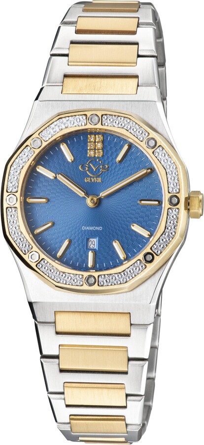 GV2 Palmanova Blue Dial two tone yellow gold Swiss Quartz Watch - ShopStyle