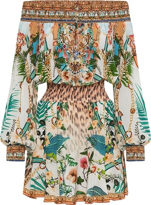 Camilla Jungle Print Off the Shoulder Long Sleeve Silk Dress - ShopStyle