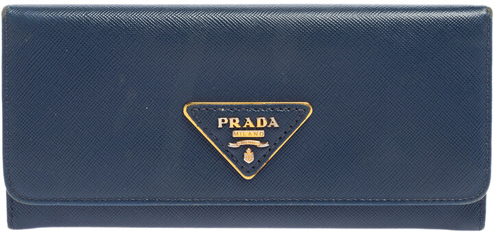Prada Blue Saffiano Leather Flap Continental Wallet - ShopStyle