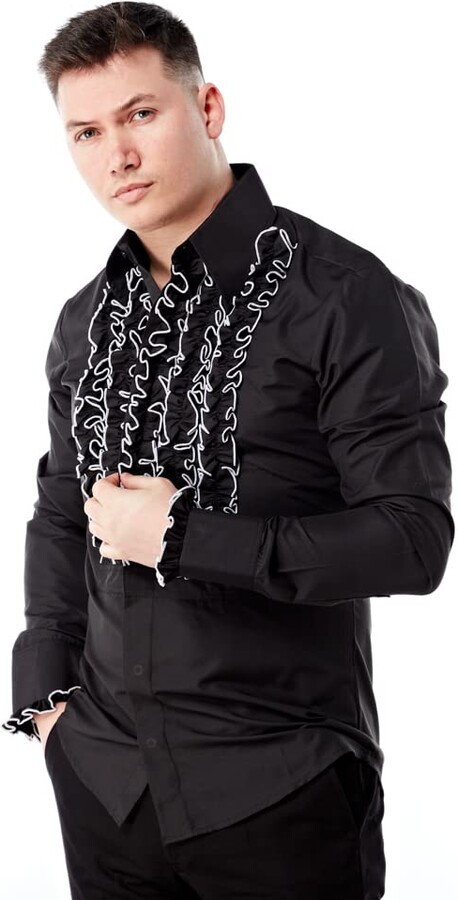 Zen Retro Mens Ruffle Ruche Frill Tuxedo Shirt Black/White L - ShopStyle