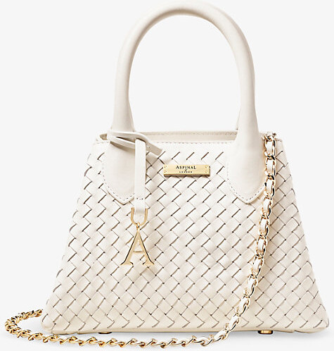 Aspinal of London Womens White Paris Logo-embellished Woven-leather ...