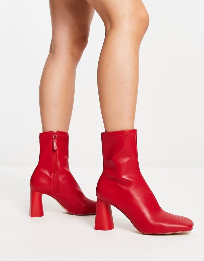 Stradivarius mid heel sock boot in red - ShopStyle