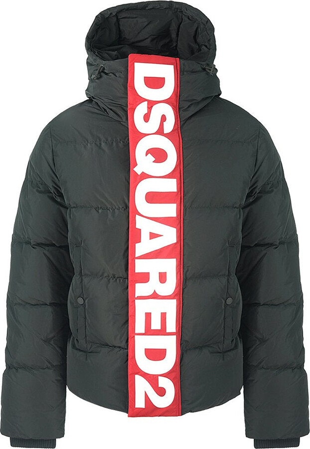 DSQUARED2 Large Red Vertical Logo Black Down Jacket - ShopStyle