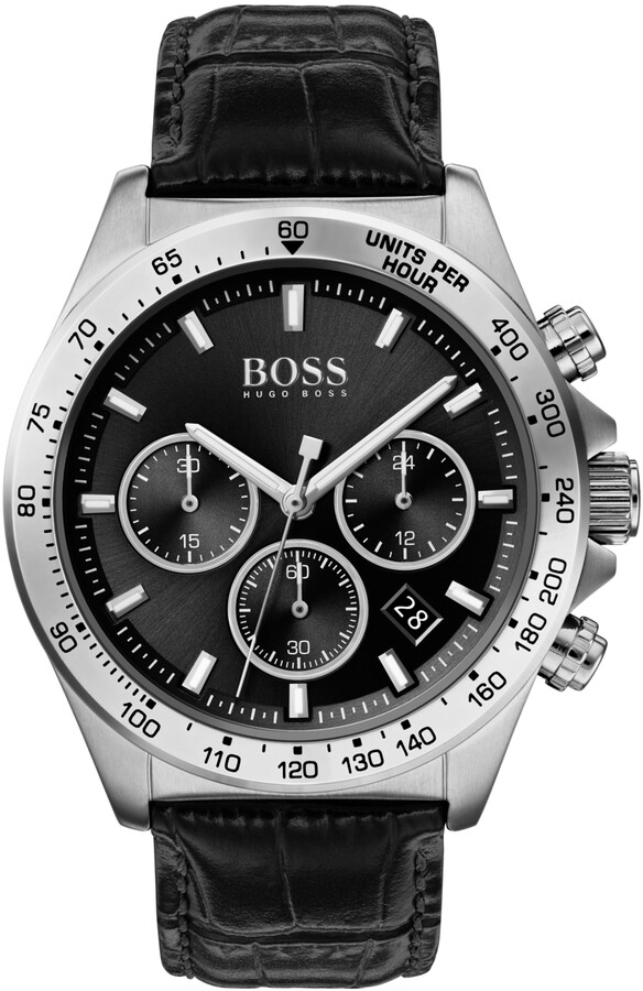 Boss Men's Chronograph Hero Black Leather Strap Watch 43mm Women's ...