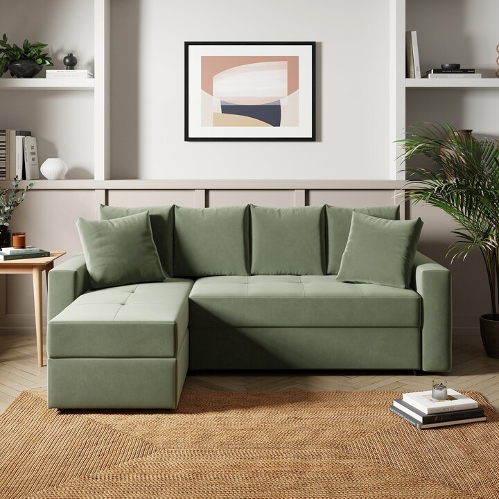 Dunelm Westley Velvet Corner Sofa Bed Sage - ShopStyle Chaise & Lounges