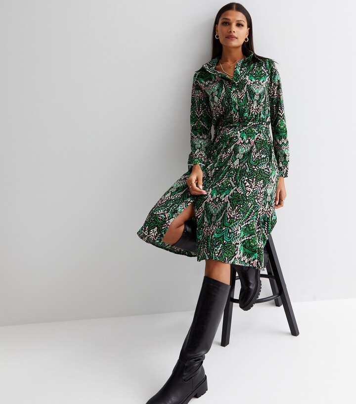 Cutie London Green Abstract Midi Shirt Dress - ShopStyle
