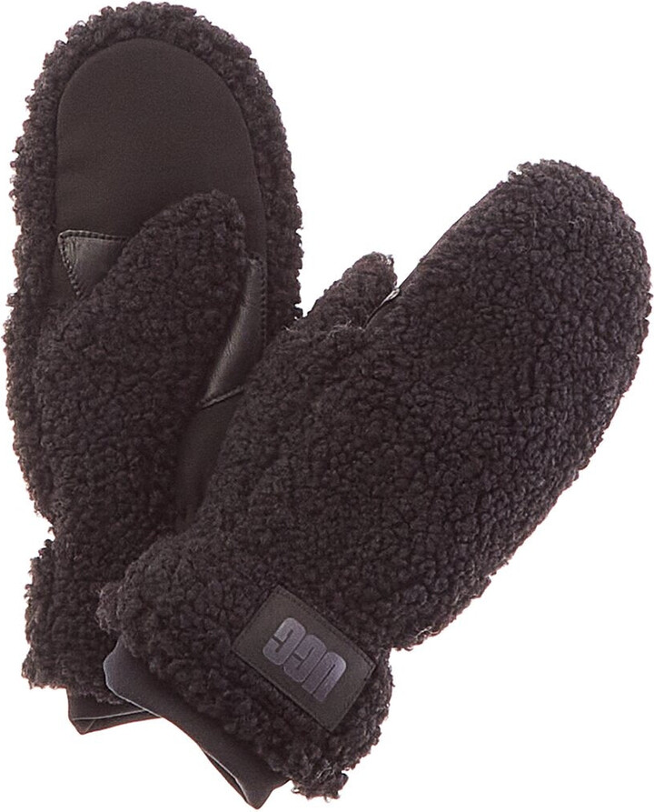 UGG Sherpa Logo Leather-Trim Mittens - ShopStyle Gloves