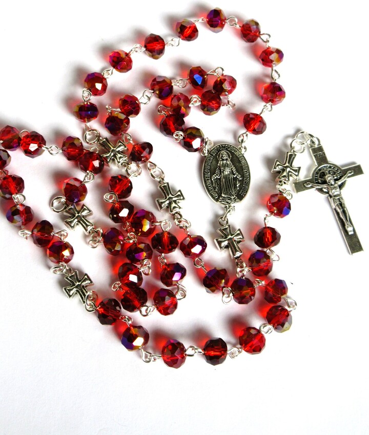Etsy Dark Red Catholic Rosary, Blue Tints, Miraculous Medal, Italian ...