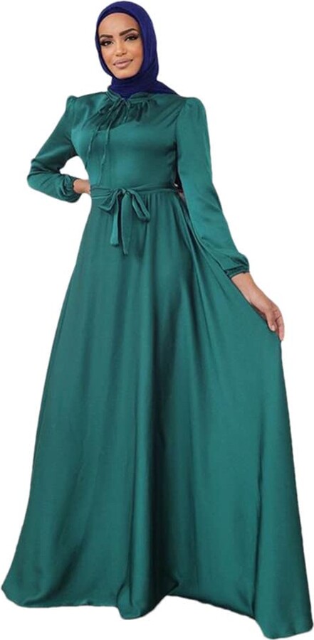 Youllyuu Dubai Turkey Arabic Satin Muslim Dress Women Islam Caftan Marocain Long Robe Purple ...