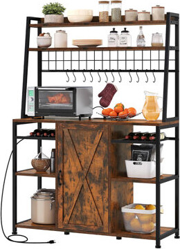 Fairub Large Bakers Rack With Power Outlet And Storage Cabinet, Kitchen ...