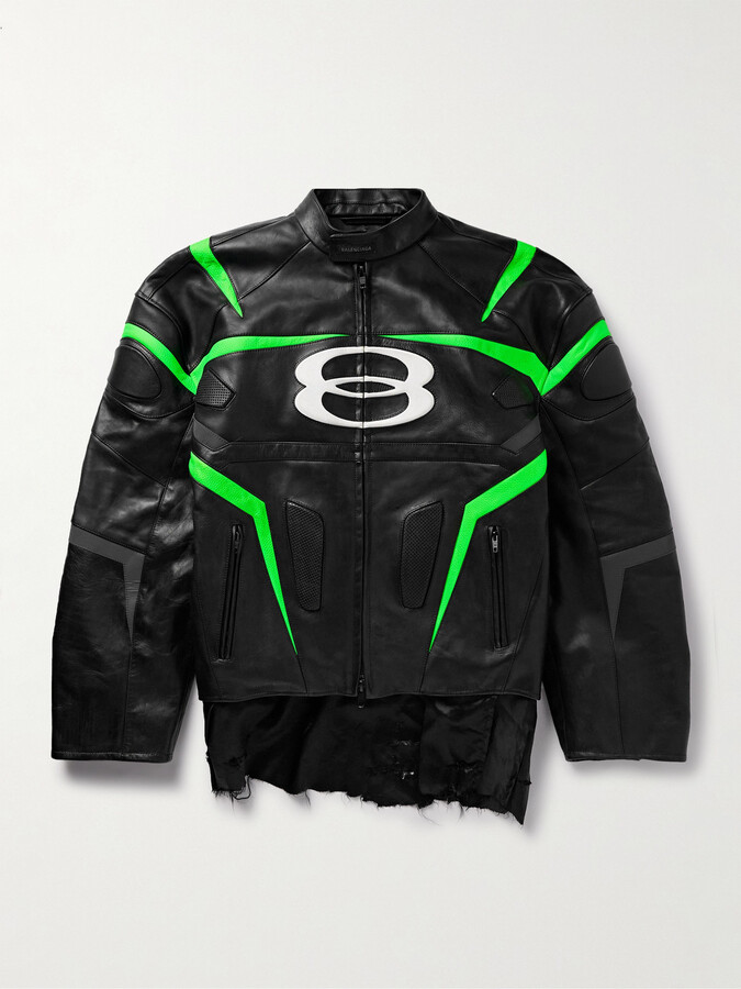 Balenciaga Racer Oversized Distressed Panelled Leather Jacket - ShopStyle