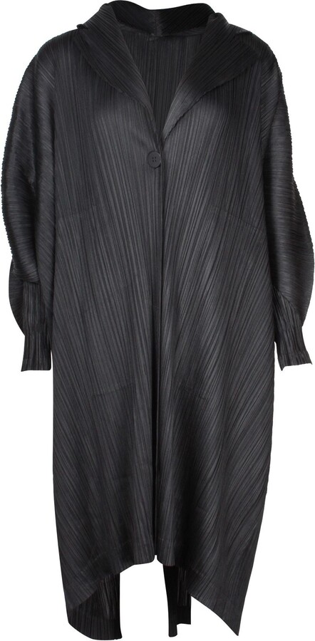 pleats please Black Pleated Oversized Coat - ShopStyle