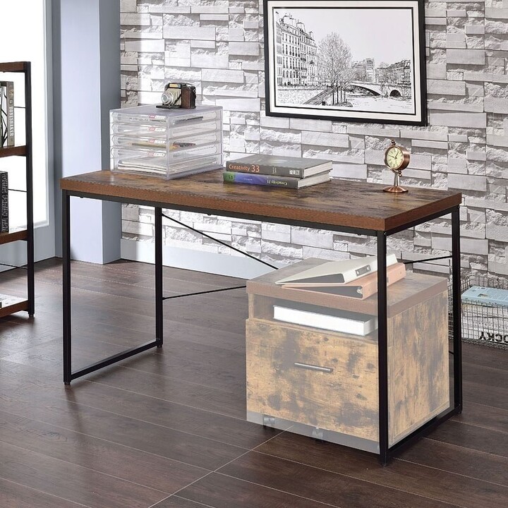 RASOO Desk in Weathered Oak and Black, Writing Table with Sturdy Metal ...