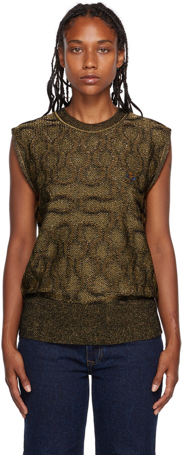 Vivienne Westwood Black Metallic Squiggle Vest - ShopStyle Tops