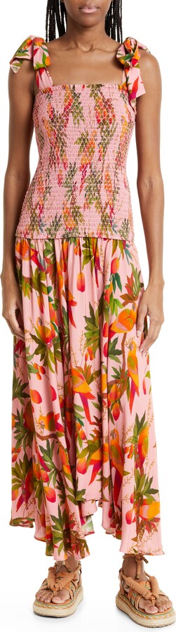 Farm Rio Mango Trees Smocked Bodice Midi Dress - ShopStyle