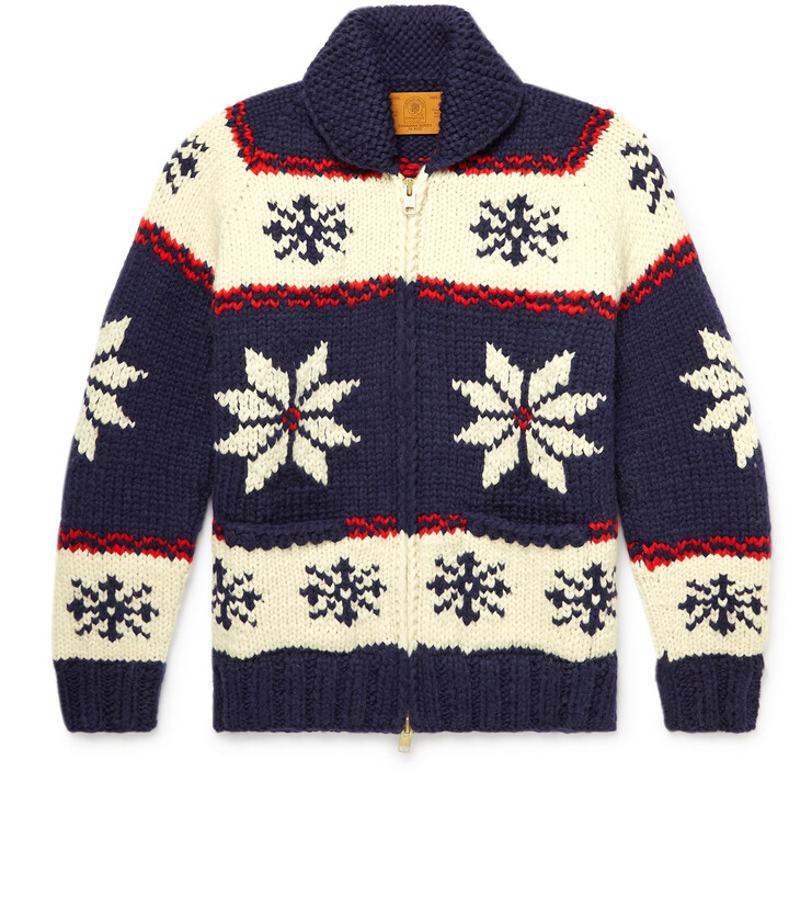 Canadian Sweater Company Slim-Fit Shawl-Collar Intarsia Wool Zip-Up ...