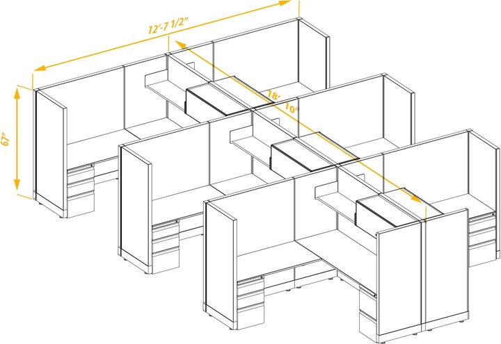 cubicles.com Modular Office Desk Furniture 67H 6pack Cluster Unpowered ...
