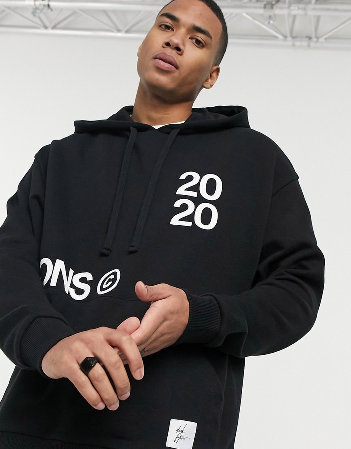 ASOS DESIGN ASOS Dark Future set oversized hoodie in black with multi ...