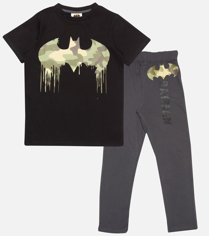 Men's Popgear Men's Dark Grey Short Sleeve Pyjama Set with Camo Batman ...