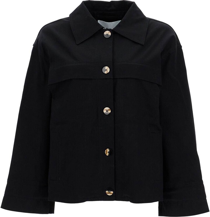 Ganni checked canvas jacket with textured pattern - ShopStyle Blazers