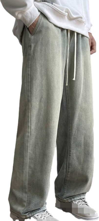 JOELEW Men's Loose Straight Jeans Fashion Drawstring Elastic Waist ...