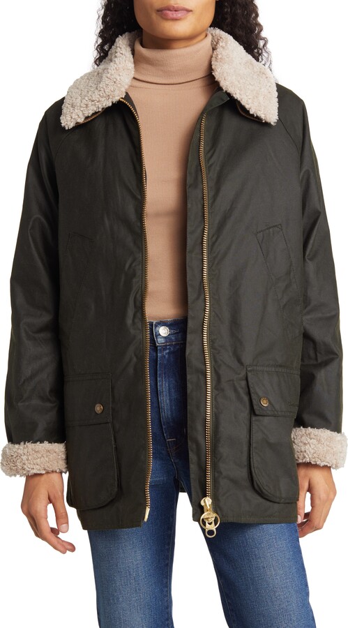 Barbour Carloway Waxed Cotton Jacket with Removable Faux Shearling Collar - ShopStyle Coats