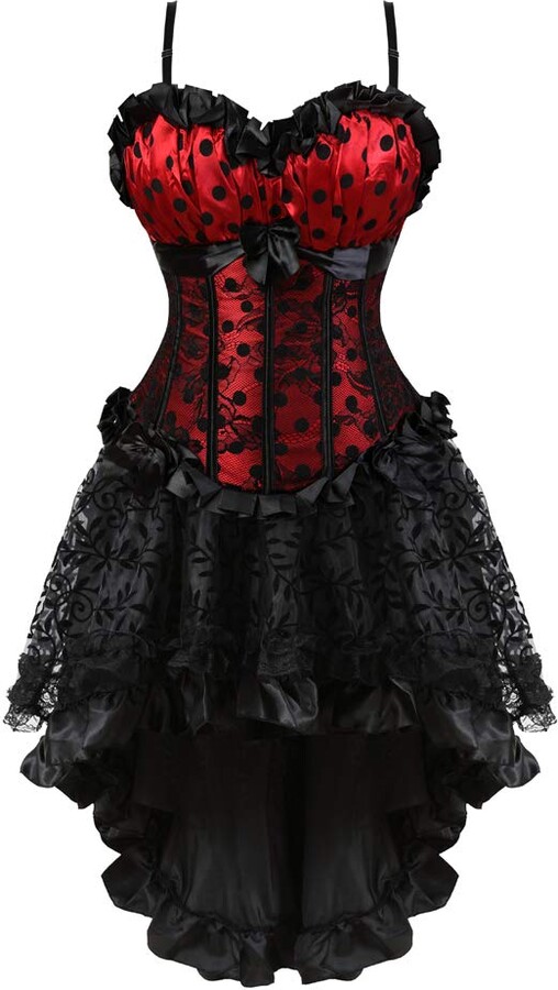 WLFFW Corset with Skirt Satin Lace Trim Bustier Dress for Women (UK(10 ...