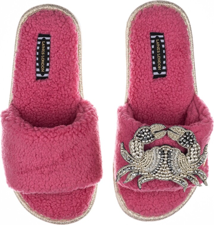 LAINES LONDON - Teddy Towelling Slipper / Sliders With Artisan Silver ...