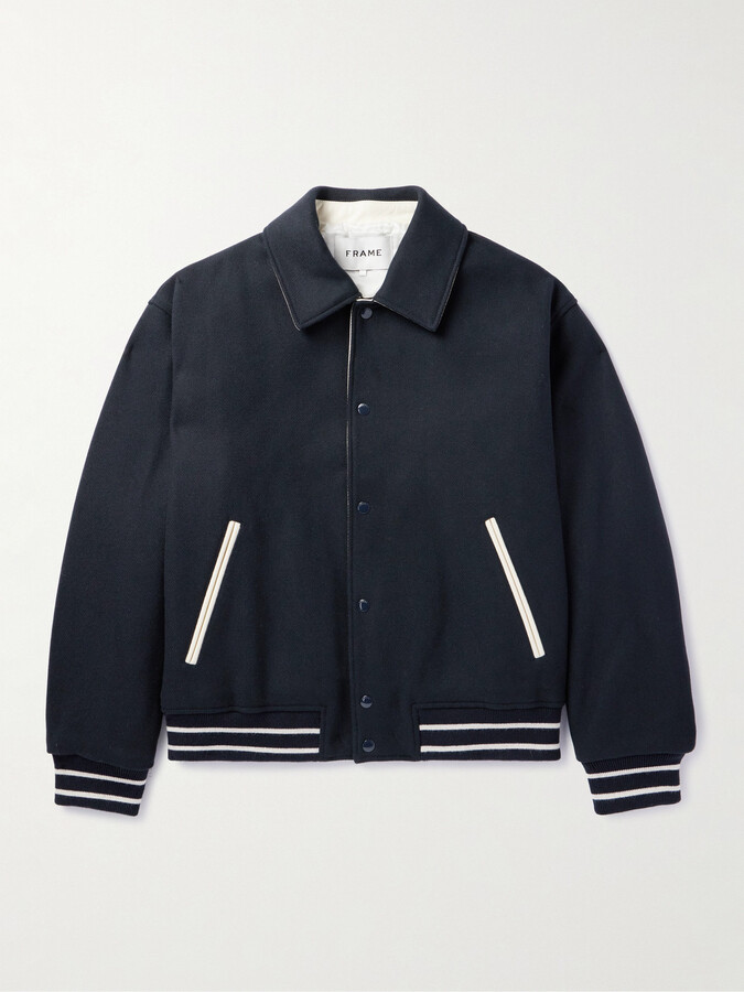 Frame Striped Leather-Trimmed Wool-Blend Varsity Jacket - ShopStyle
