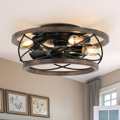 17 Stories Ludene 18" 4-Light Farmhouse Drum Solid Wood Flush Mount ...
