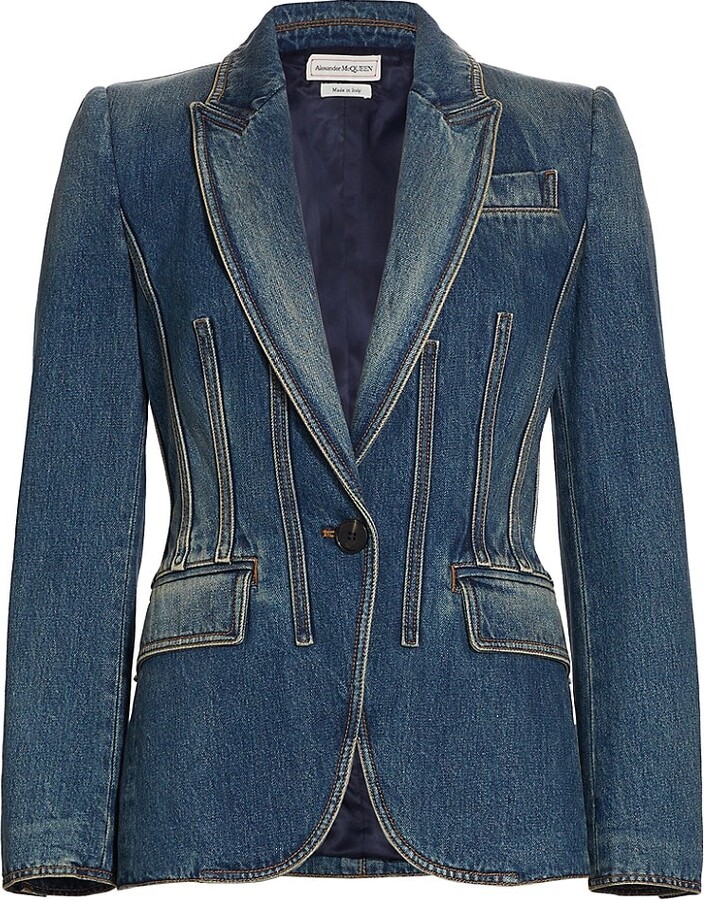 Alexander McQueen Seamed Single-Button Denim Jacket - ShopStyle