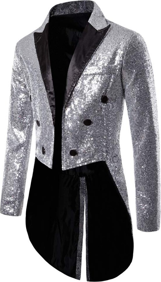 FeMereina Mens Sequin Tailcoat Swallowtail Suit Jacket Tux Dress Coat ...