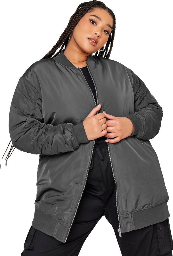 Yours Curve Charcoal Longline Bomber Jacket - Women's - Plus Size Curve ...