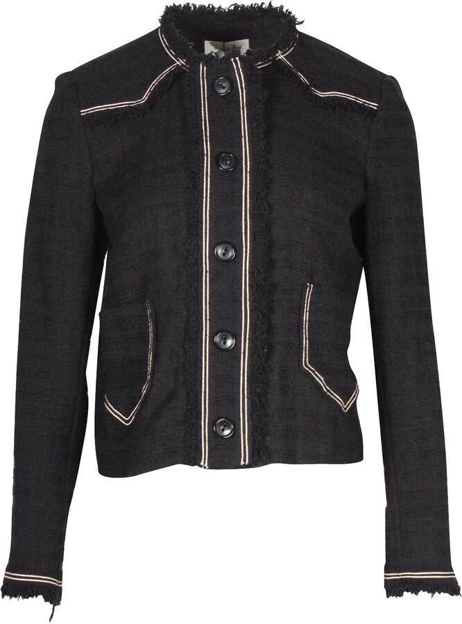 Isabel Marant Etoile Ferris Fringed Tweed Jacket in Black Cotton ...
