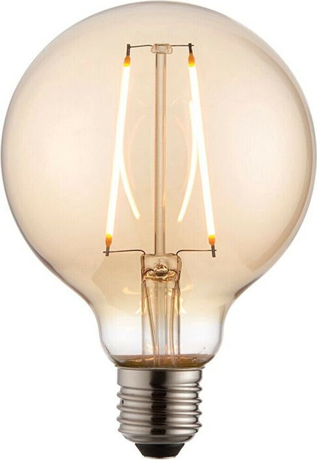 Loops 95mm GLOBE LED Filament Light Bulb AMBER GLASS E27 Screw 2W Warm ...