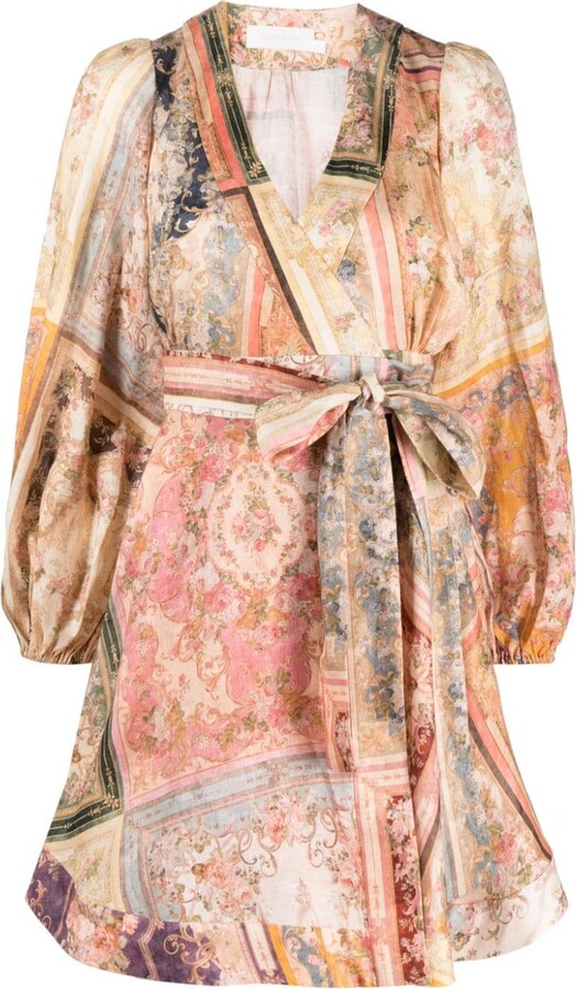Zimmermann Floral Print Linen Wrap Mini Dress - ShopStyle