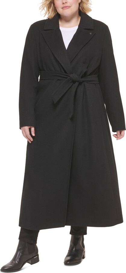 Calvin Klein Women's Plus Size Collared Belted Wrap Coat - ShopStyle