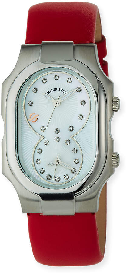 Philip Stein Teslar Large Signature Dual Time Zone Diamond Watch w ...