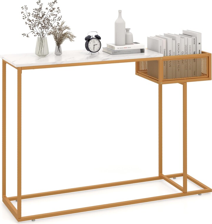 Giantex Narrow Console Table with Storage - Gold Sofa Table with ...