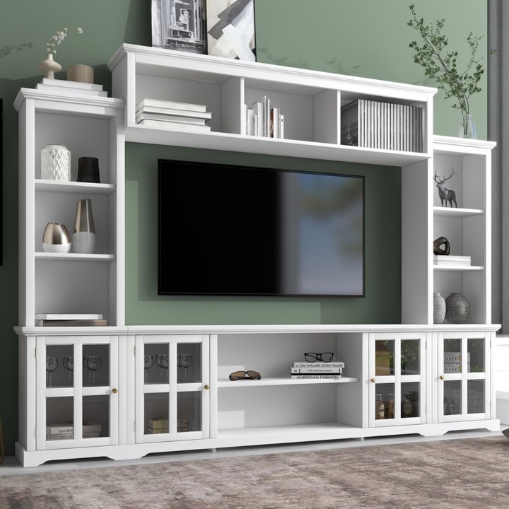Simplie Fun Minimalist White Entertainment Wall Unit for TVs Up To 70 ...