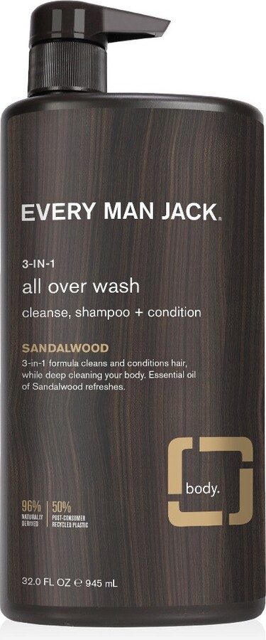 Every Man Jack Men's Hydrating Sandalwood 3-in-1 All Over Wash ...