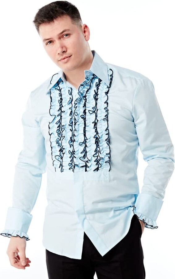 Zen Retro Mens Ruffle Ruche Frill Tuxedo Shirt Sky Blue 4XL - ShopStyle